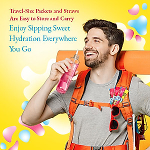 Doomi Crystal Light Lemonade, Fruit Punch, Raspberry Lemonade & Wild Strawberry Sugar-Free Powdered Drink Mix Variety Pack, 60 Count With 25 Straws, Fits 16.9 oz Bottles