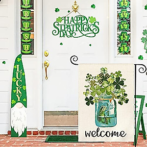 AVOIN colorlife Welcome Watercolor Lucky Clover St Patricks Day Garden Flag Double Sided, Shamrock Jar Yard Outdoor Flag 12x18 Inch