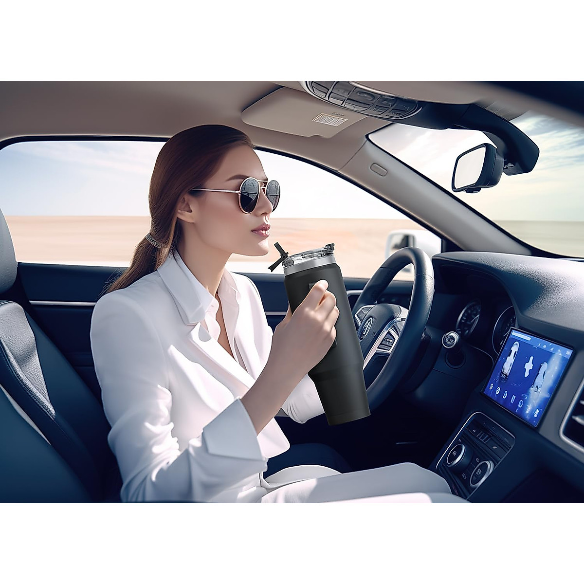 Meoky 40 oz Tumbler with Handle and Straw, Insulated Tumbler with Lid and Straw, Stainless Steel Travel Mug, Keeps Cold for 34 Hours, 100% Leak Proof, Fits in Car Cup Holder (Night)