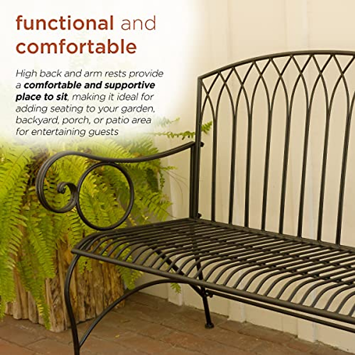 Alpine Corporation Alpine 44" L Indoor/Outdoor 2-Person Classic Metal Garden, Black Bench