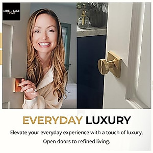 JADE + SAGE Harper Gold Door Knob - Keyless Privacy Locking Interior Door Handle, Modern Door Knob, Square Rosette, Gold Plated Interior Door Handle, Mid-Century Modern Door Knob, Gold Finish