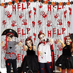 Halloween Party Decorations Scary Bloody Halloween Photo Backdrop Streamers, 2 Pack 3.3 x 6.6 FT Zombie Vampire Halloween Party Decor Foil Fringe Curtain Halloween Backdrops for Parties Indoor Outdoor