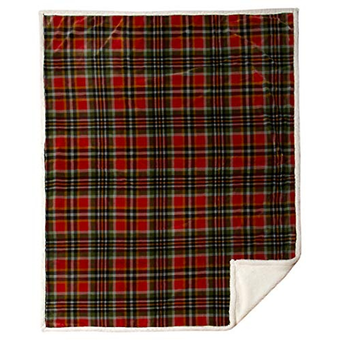 Carstens Rust and Sage Plaid Sherpa Throw Blanket 54" x 68", Red