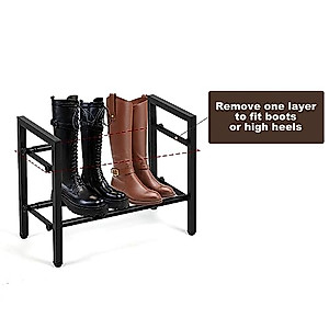 SALADAYS 2-Tier Expandable Shoe Rack, Adjustable Shoe Storage Shelf Organizer, Sturdy and Durable Metal Structure Free Standing Shoe Rack for Closet Entryway Doorway(Black)