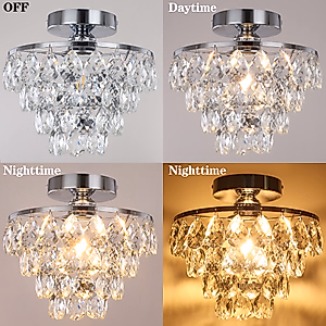 Luupyia Mini Crystal Chandelier Ceiling Light Small, Modern Crystal Ceiling Light for Hallway Ceiling Light Fixtures Flush Mount Silver Crystal Chandelier for Bedroom Hall Living Room Hallway