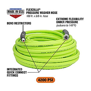 Flexzilla HFZPW426100Q-E 4200 PSI, 3/8 in. x 100' Pressure Washer Hose, 100 ft, ZillaGreen