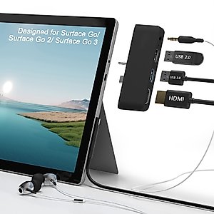 Microsoft Surface Go Docking Station, 4-in-1 Accessory with 4K HDMI + USB 3.0 Port Hub + 3.5mm Audio Adapter for Surface Pro and Go