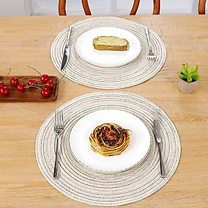 SHACOS Round Braided Placemats Set of 4 Washable Table Placemats Cotton Polyester Place Mats 15 inch Circle Table Mats for Holiday Party (Ivory, 4)