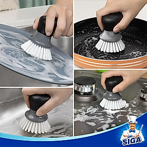 MR.SIGA Dish Scrub Brush, Palm Brush Dish Scrubber with Ergonomic Grip, Kitchen Brushes for Dishes, Gray, Pack of 2