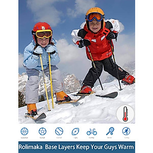 Rolimaka 2 Pack Youth Boys' Thermal Underwear Set Fleece Lined Compression Shirt Leggings Sports Tights Pants Big Kids' Base Layer S