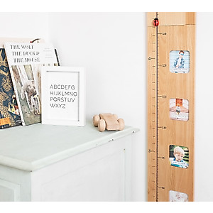 Kids Beech Wood Wall Growth Chart with Photo Windows. Capture Growth Milestones with Pictures. Neutral Wooden Decor Height Ruler Keepsake Gift for Babies, Boys or Girls
