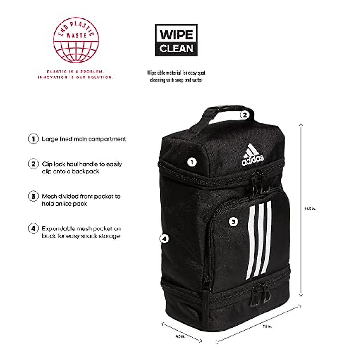 adidas Excel 2 Insulated Lunch Bag, Black/White, One Size