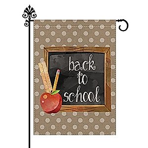 Polka Dot Garden Flag Back to School Chalkboard Apple 12.5 x 18 Inch Burlap Vertical Double Sided Outdoor Decorations Party Deco