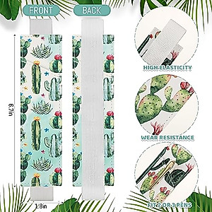 Qilery 6 Pcs Elastic Band Pen Holder for Notebook Boho Cactus Leaves Minimalist PU Leather Pen Sleeve Pouch Adjustable Pen Case for Hardcover Journals Planners Back to School Gift (Cactus)