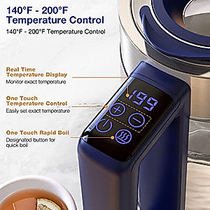 JOY Kitchen Electric Kettle Temperature Control, 1.7L Glass Tea Kettle with LED Display, Digital Temperature Color Indicators, 1 Hour Keep Warm, Auto Shut Off and Boil Dry Protection, 1500W