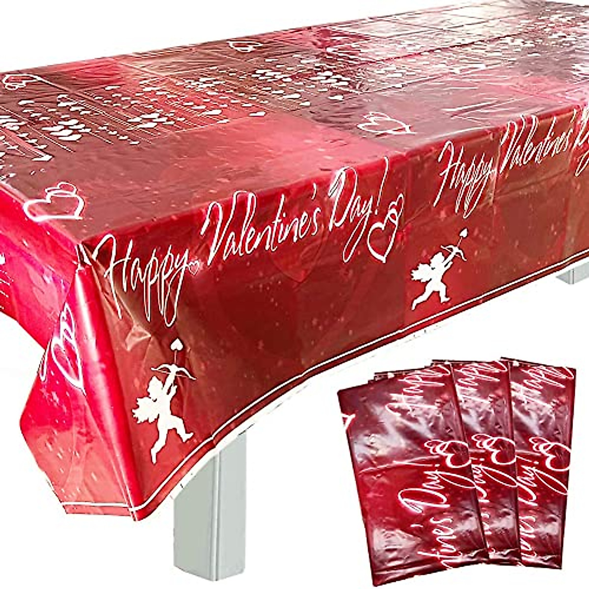 Valentines Day Tablecloth Party Decorations, Red Love Rectangle Table Covers, Premium Plastic Disposable Heart Tablecovers, Happy Valentine's Day Table Decorations 71X54 inches