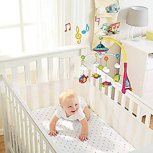 Bambiya Baby Crib Mobile with Music and Lights, Remote Control and Light Projector with Stars. Musical Mobile for Crib with Space, Airplanes and Clouds Theme. Nursery Toys for Babies 0-24 Months