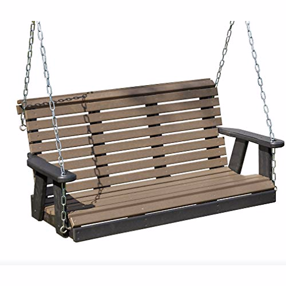 5FT-Weathered Wood-Poly Lumber ROLL Back Porch Swing Heavy Duty Everlasting PolyTuf HDPE - Made in USA - Amish Crafted