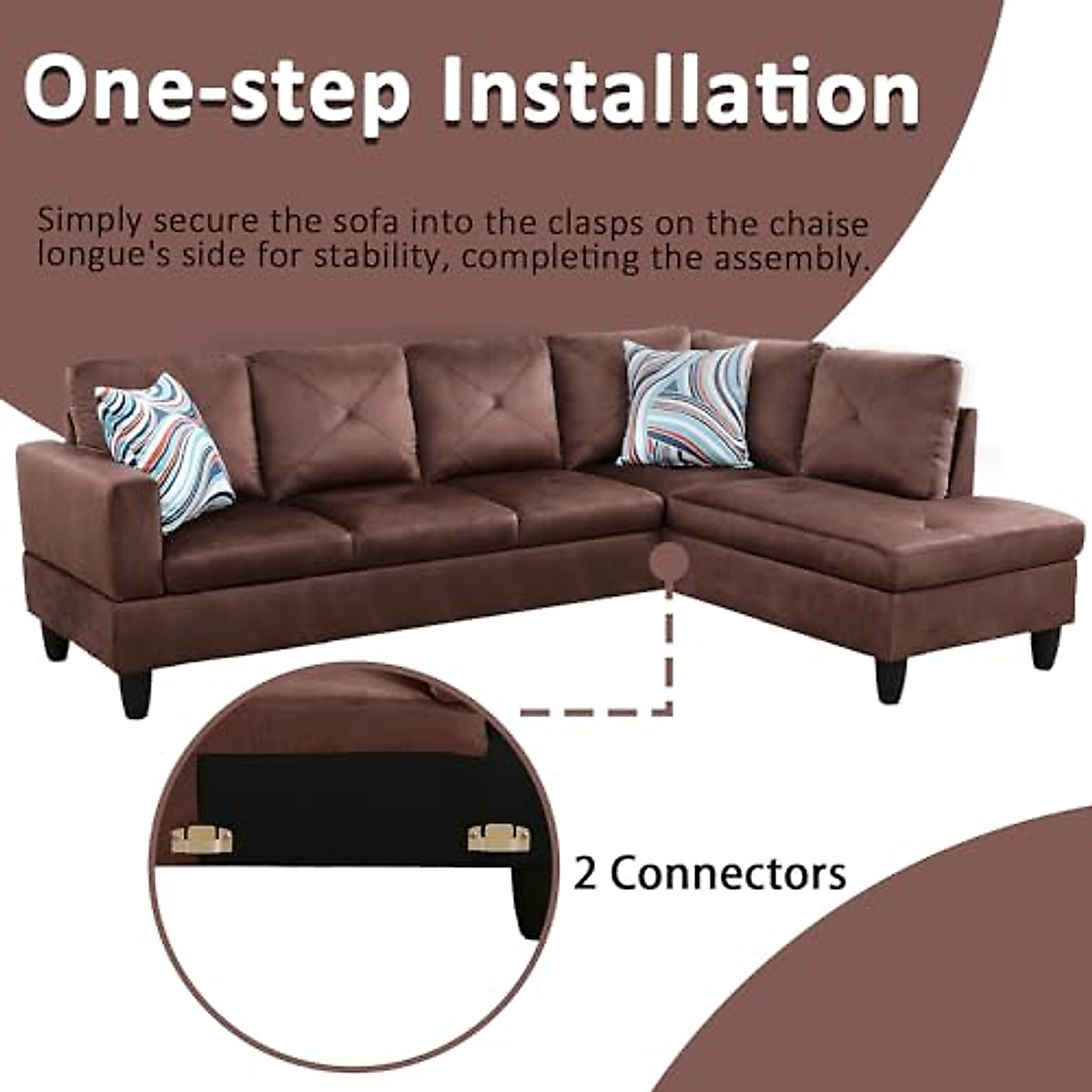 LostCat 97" W Sectional Sofa with Chaise, Modular Sectional Sofa, Microfiber Fabric Modular Couch, L Shaped Sofas & Couches Sectional Couches for Living Room Furniture Sets, Brown