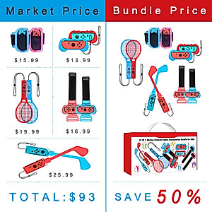 Uxilep Switch Sports Accessories Bundle,10 in 1 Family Accessories Kit for Nintendo Switch Sports Games 2022:Soccer Leg Straps,Mario Golf Clubs,Just Dance Wrist Bands,Mario Tennis Rackets