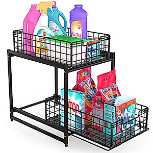 Deertaip Under Kitchen Sink Organizer and Storage with Sliding Drawer Stackable Pull Out Organizer for Cabinet, Bathroom, Countertop, Office, Black