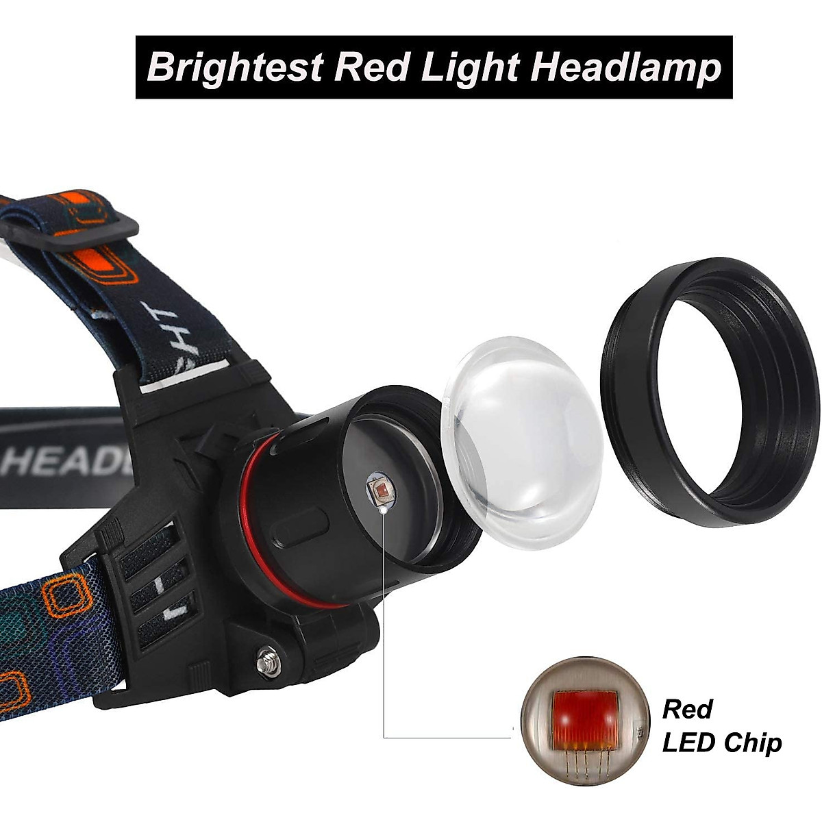 WindFire New Brightest Red Light Hunting Headlamp Zoomable 3 Modes Night Hunting Light Rechargeable Waterproof Headlight for Coyote Hog Varmint Predator Hunting, Astronomy, Aviation