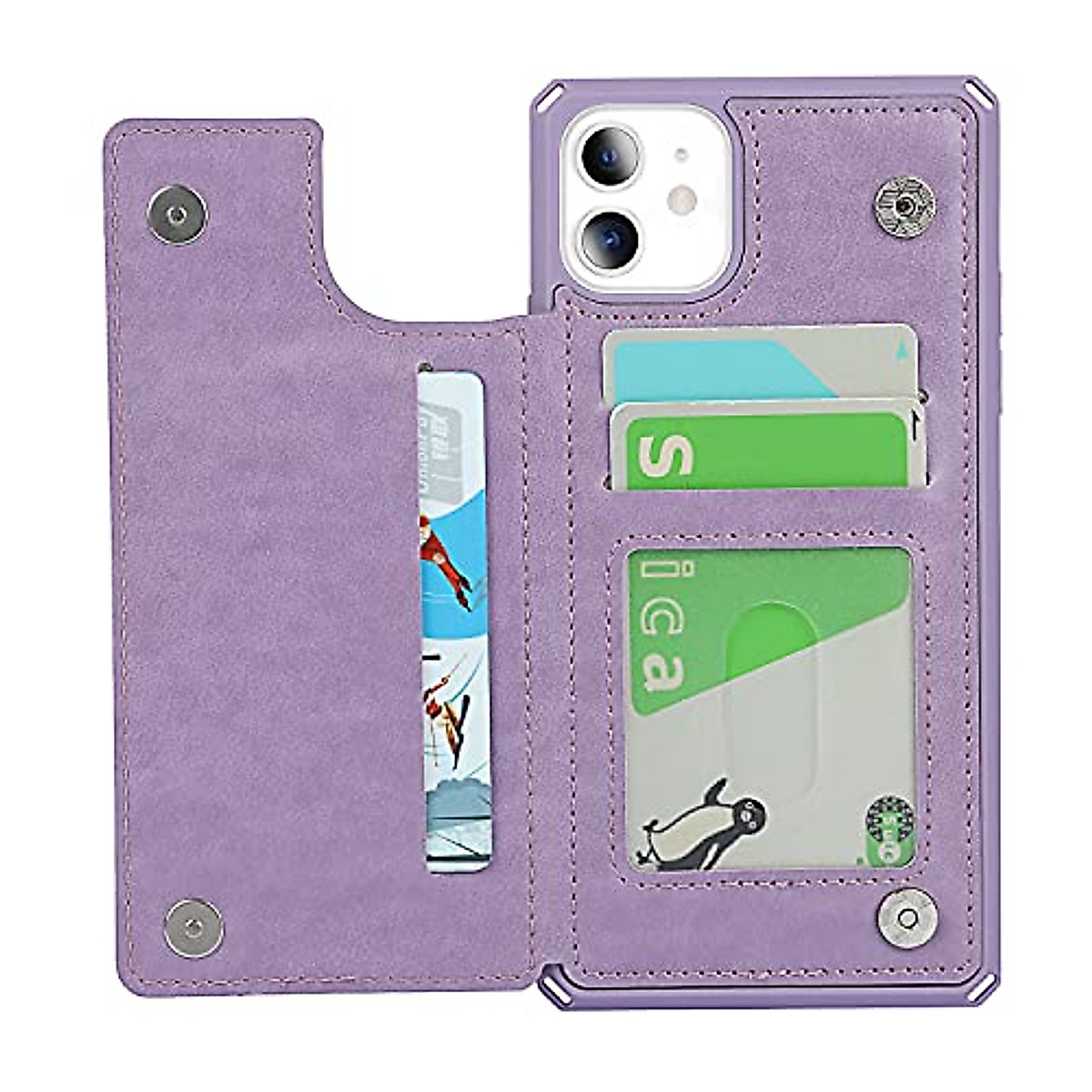 ShunJieTech for iPhone 11 Case,for iPhone11 Case,[ Credit Card Holder & Slot Wallet Case ] Back Shell Leather Cover Shockproof Protective Case with Strap(6.1")-Purple