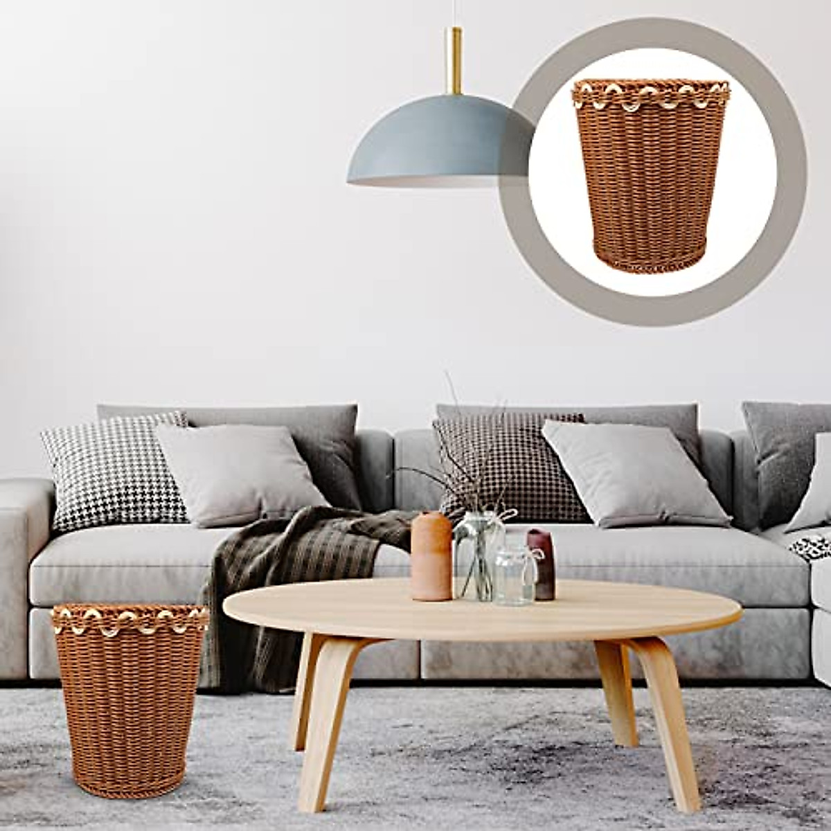 Zerodeko Seagrass Wastebasket Rattan Trash Can Woven Waste Basket Garbage Bin Water Hyacinth Flower Pot Dried Flower Bucket Laundry Storage Basket for Bedroom Bathroom Office Planter