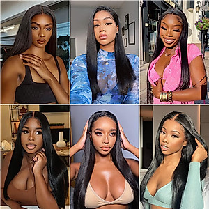UNANCY Straight Lace Front Wigs Human Hair Pre Plucked Hairline Glueless 180% Density 13×4 HD Transparent Wigs for Women Human Hair with Baby Hair Natural Color (24 Inch)