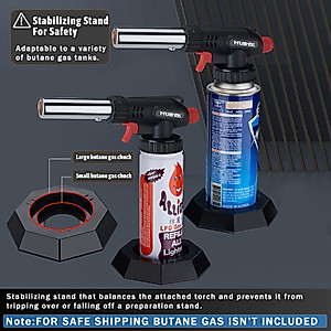 Butane Torch Kitchen Blow Lighter, Upgrade Culinary Torches Head with Stabilizing Stand, Professional Adjustable Flame for Creme Brulee,Baking,BBQ (Fits ALL Butane Tanks - Butane Fuel Not Included)