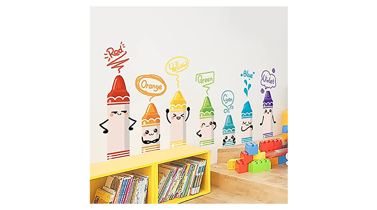 Crayon Color Wall Decals for Kids Rooms - Educational Wall Stickers