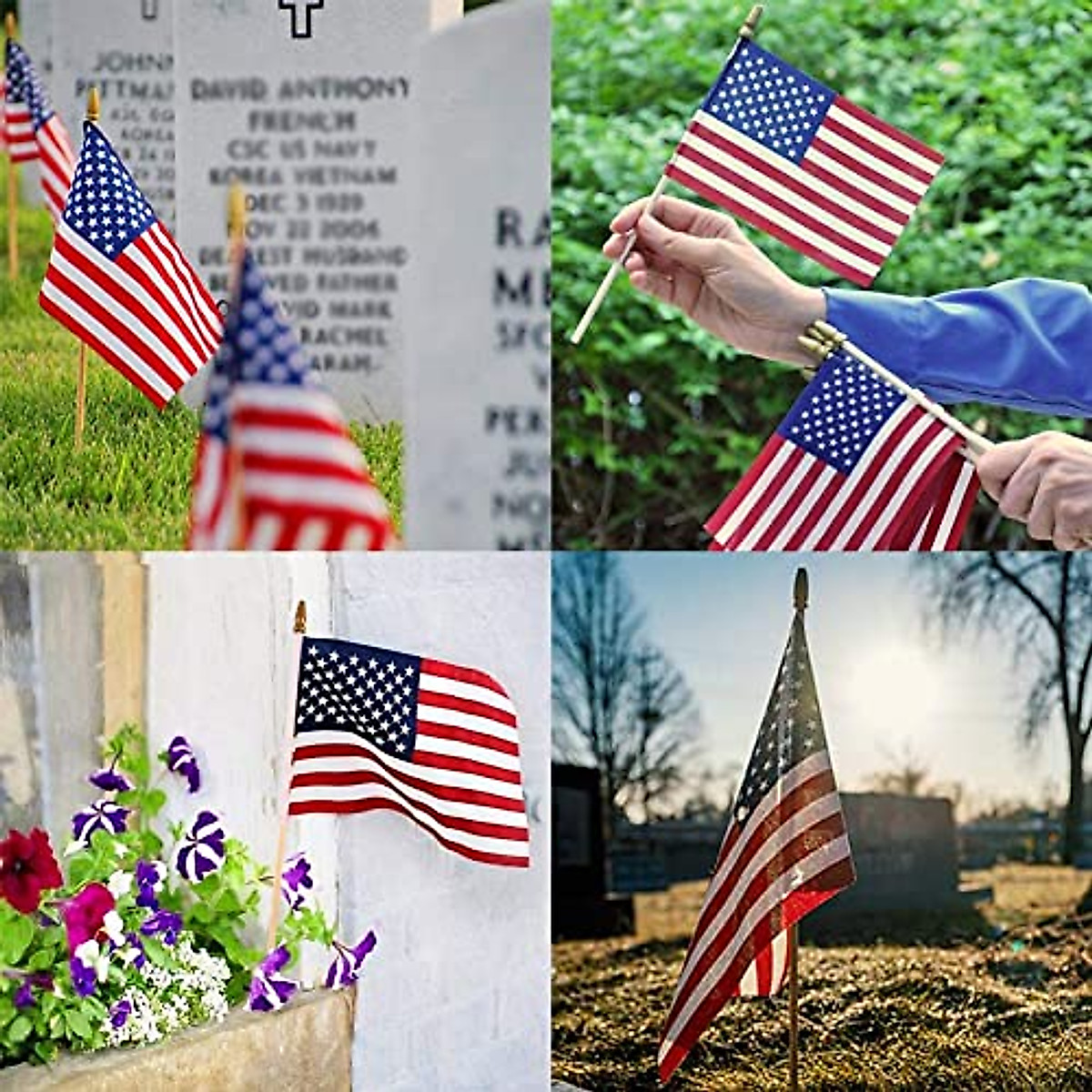 Small American Flags on Stick 5x8 Inch/12 Pack - Mini Ameirican Flags/Handheld American Wooden Stick Flag Spear Top