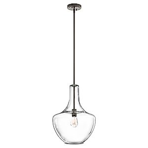 Kichler Everly 19.75" Kitchen Bell Pendant in Olde Bronze®, 1-Light Clear Seeded Glass Pendant Light, (19.75" H x 13.75" W), 42046OZCS