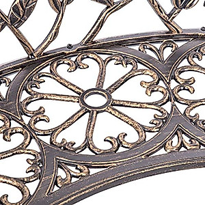 HGS Garden Bench Patio Benches Park Yard Outdoor Bench Furniture Cast Aluminum Rose Antique Metal Porch Path Bench Durable Lawn Bench, Bronze