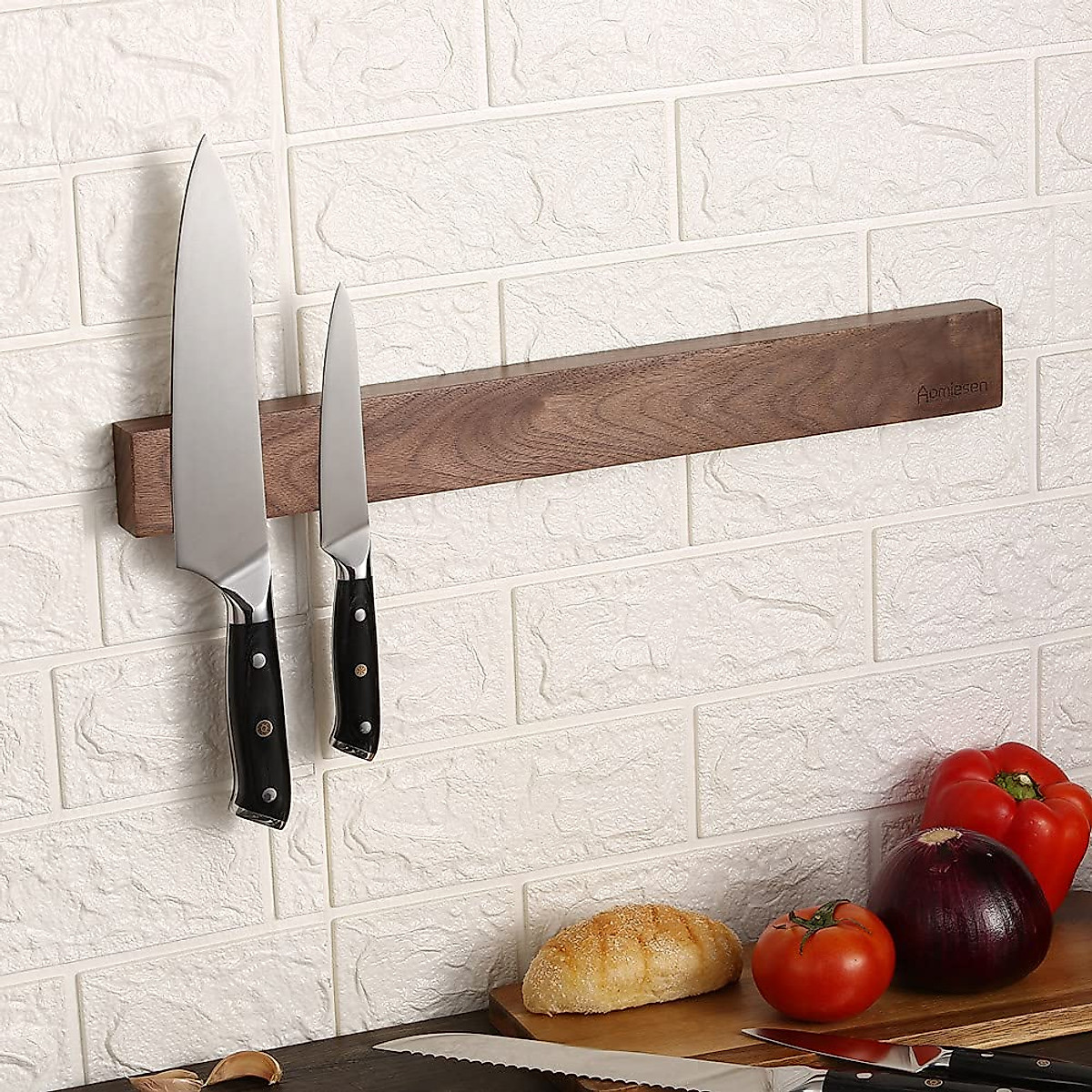 Walnut Magnetic Knife Holder for Wall- Powerful Wood Magnetic Knife Strip for Organizing your Kitchen (16 inches)