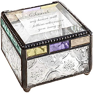 Personalized Jewelry Box Decorative Vanity Display Engraved Keepsake Gift for Friend Daughter Sister Girl Women Purple Blue Peach Turquoise J Devlin Box 905 EB246