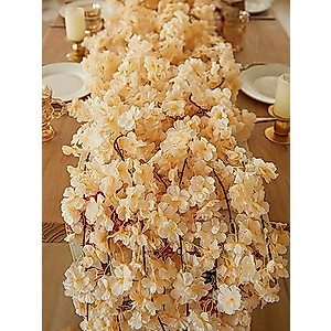 PARTY JOY 8pcs 23.6ft Artificial Cherry Blossom Flower Garland Hanging Vines for Home Decor Room Wedding Party Kawaii Decor Champagne