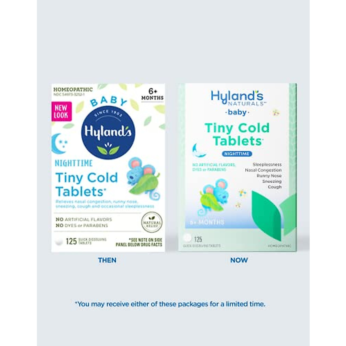 Hyland's Naturals Tiny Cold Tablets Nighttime, Baby & Infant Cold And Cough Medicine, Decongestant, Natural Relief Of Common Cold Symptoms, 125 Quick-Dissolving Tablets