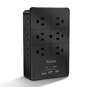 Multi Plug Outlet Extender Nikleb, Surge Protector 12 Outlets, Wall Plug with 2 USB+ USB C Ports Total 3.1A, Charger Blocks Wall Mount, Outlet Splitter Heavy Duty for Home, Office, Garage Improvement