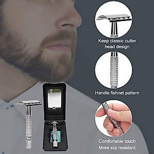 Safety Razor, Double Safety Razor with Long Stainless Steel Handle, Nostalgic Safety Razor for Salon and Home Use