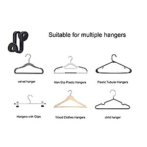 Kclongvs 60 Pcs Clothes Hanger Connector Hooks, Mini Cascading Hanger Hooks for Velvet Huggable Hangers, Wooden Hangers, Heavy Duty Space Saving for Closet (Black,60)