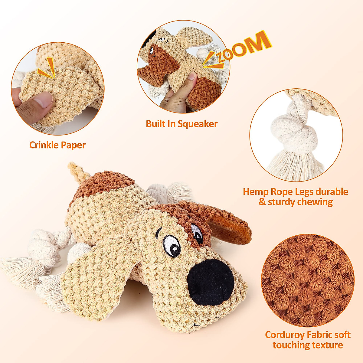 IOKHEIRA Interactive Squeaky Dog Toys Sturdy Plush Toy for Aggressive Chewers Large Dog Toys with Squeaker and Crinkle Material Tug of War Dog Toys