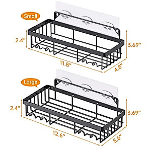Mbillion Shower Caddy Shelf Organizer Rack, 2 Pack SUS304 Stainless Steel Wall Mounted Self Adhesive Shower Storage Organization Rack with Hooks for Bathroom & Kitchen
