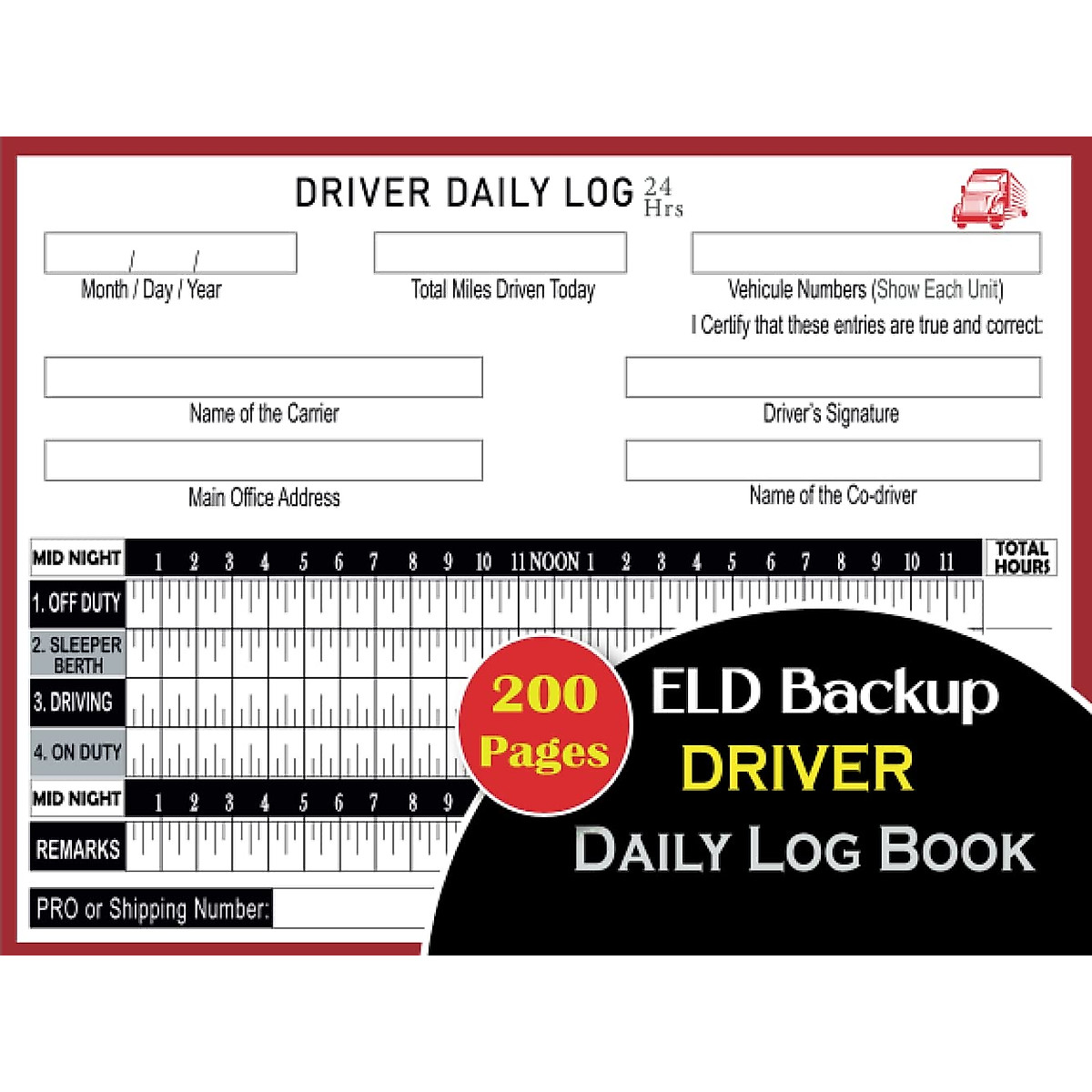 ELD Backup Driver Log Book: Daily ELD Backup Checklist & Inspection Reports for Drivers and Truckers, 200 Single Sided Pages, Size 8x6 Inches, Easy Tear-Out