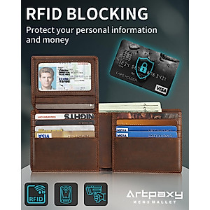 Mens Wallet With AirTag Holder, Bifold Leather RFID Blocking 2 ID Windows 12 Card Holders, Gift Box and Screen Protector Included, AirTag Not Included