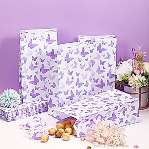 24 Pieces Butterfly Party Present Bags Butterflies Safe Paper Goodie Bags Gradient Butterflies Present Bags Butterfly Party Decorations Goody Treat Bags for Girls Women's Birthdays Supplies (Purple)