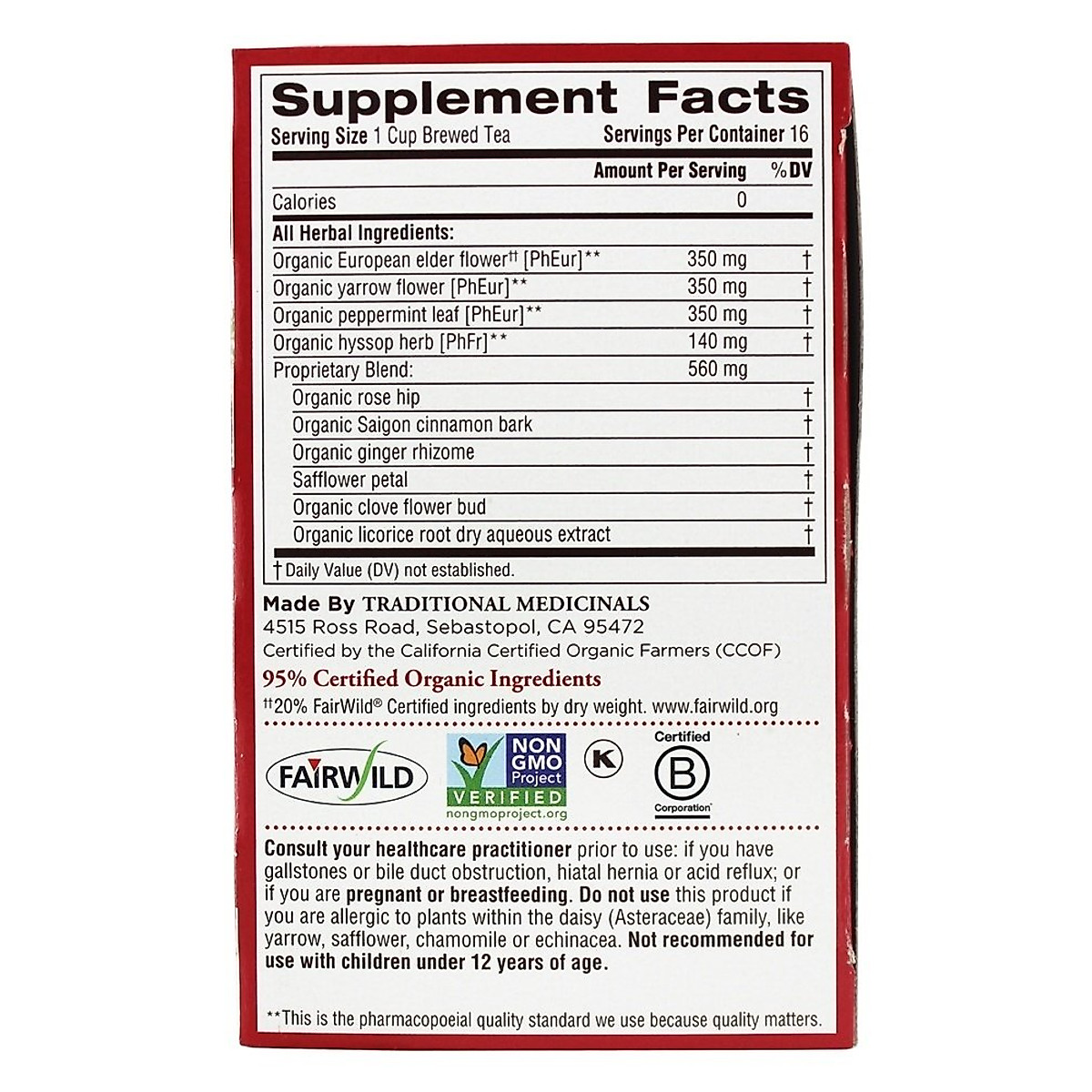 TRADITIONAL MEDICINALS TEAS Gypsy Cold Care Tea 16 Bag