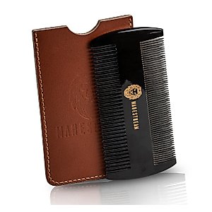 Premium 100% Oxhorn Dual-Action Beard Comb with Genuine Leather Case – the Perfect Beard Grooming Gift for Men by Man & Mane.