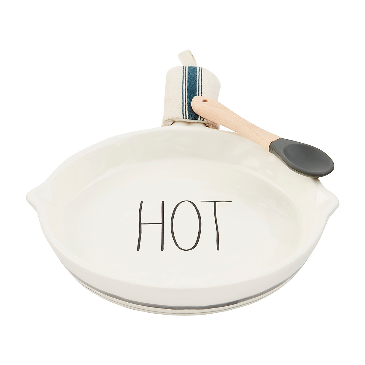 Mud Pie Bistro Pan Holder Set, skillet 11 1/2" x 8" dia, WHITE