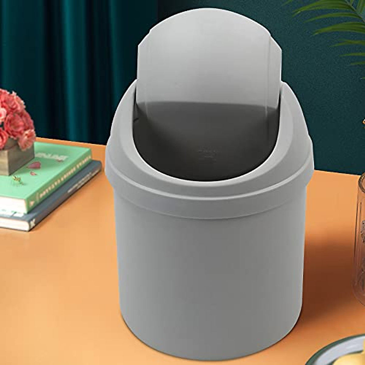EudokkyNA Mini Desktop Trash Can, Tiny Trash Bin with Lid (Grey)
